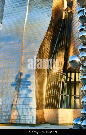 The silver balls statue at the Guggenheim Museum Bilbao Biscay Spain ...