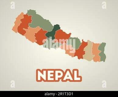 Nepal map. Country poster with regions. Old grunge texture. Shape of ...