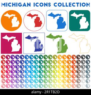 Michigan badge. Map of the US state with beautiful geometric waves and ...