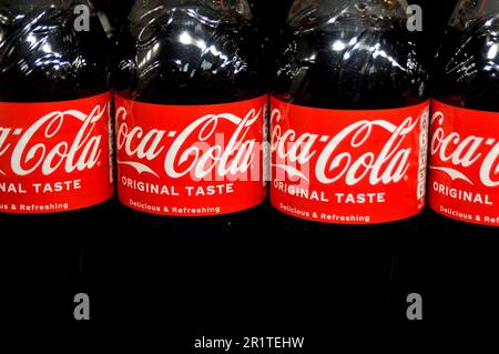 May 15,2023/Coca cola bottles ons le in grocery store in danish capital ...