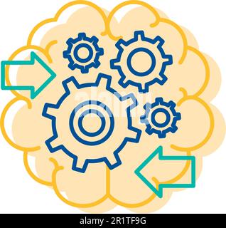 Brain gears in work progress concept vector illustration. Cartoon tiny ...