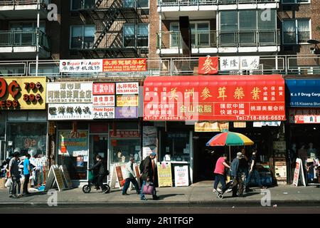 Street scene with vibrant signs, Flushing, Queens, New York Stock Photo ...