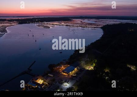Aerial view of Beaufort and Port Royal, South Carolina and coastline ...
