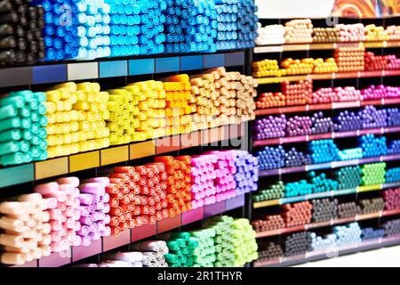 Markers and pencils in office supply store Stock Photo - Alamy