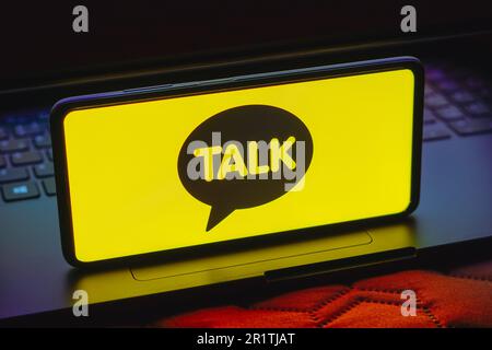 In this photo illustration, the KakaoTalk (KaTalk) logo is displayed on ...