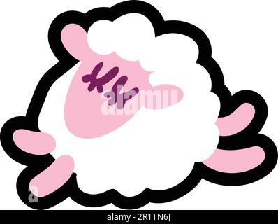 Sheep stitched frame illustration. Good night sticker, patch. Dash line ...