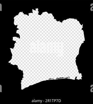 Ivory Coast country simplified map. Black broken outline contour on ...