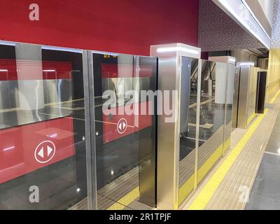 Automatic door platform system at a new modern metro station. Metro ...