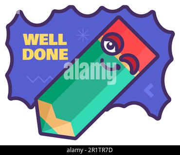 Well done teacher reward sticker, cute cartoon school award with ...