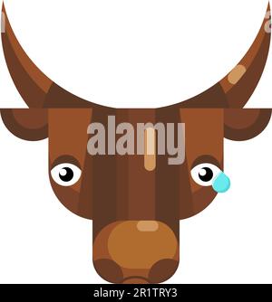Crying bull face emoji, cow in tears icon isolated emotion sign. Comic ...