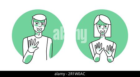 Disgust emotion female circle icons set. Young, adult and old women ...