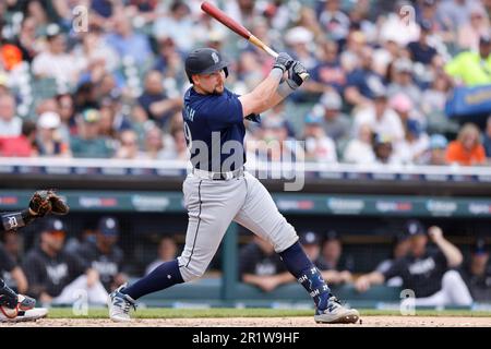 Seattle Mariners catcher Cal Raleigh throws out Detroit Tigers' Javier ...
