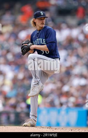Seattle Mariners pitcher Bryce Miller throws to an Athletics batter ...