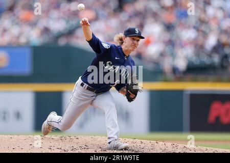 Seattle Mariners starting pitcher Bryce Miller reacts during the first ...