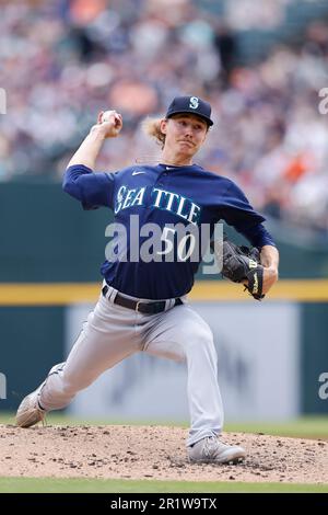 Seattle Mariners pitcher Bryce Miller throws in the first inning of a ...