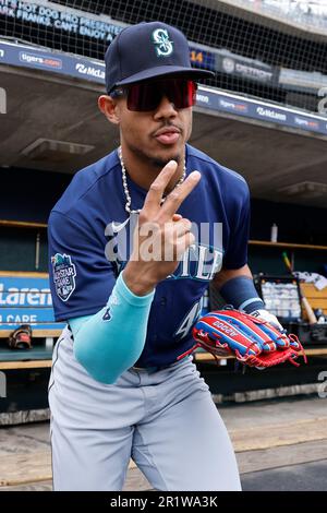 Seattle Mariners' Julio Rodríguez looks for a pitch against the ...