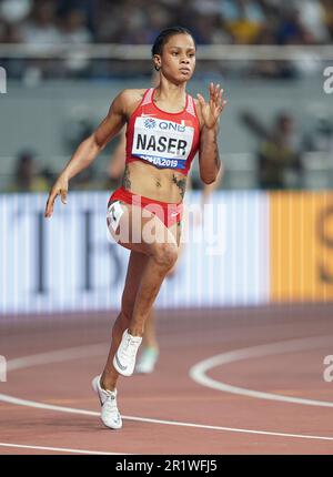 Salwa Eid Naser running the 400m at the 2019 World Athletics ...