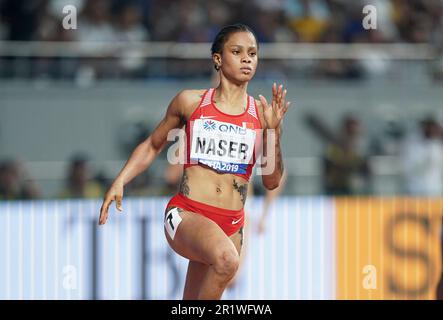 Salwa Eid Naser running the 400m at the 2019 World Athletics ...