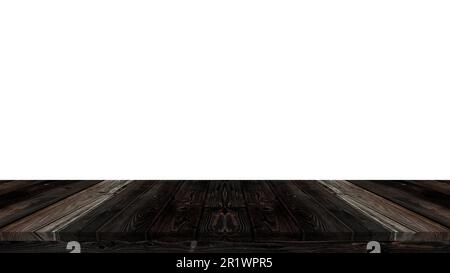 Wood table front view with blank white background for product display ...