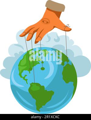 World control power conspiracy theory. Businessman hand with puppet ...