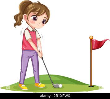 Female golfer clipart, cartoon character illustration vector Stock ...