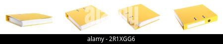 Set with yellow office folders on white background Stock Photo - Alamy