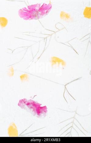 Mulberry paper sheet decorated with dry flower and leaf texture ...
