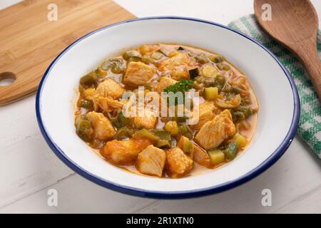 Cubed turkey tenderloin cooked with curry and vegetables Stock Photo ...