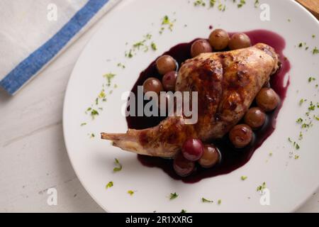 Wild rabbit cooked with wine sauce. Traditional recipe in Spain Stock ...