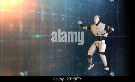 Futuristic world robots are running. Presentation of technology with ...