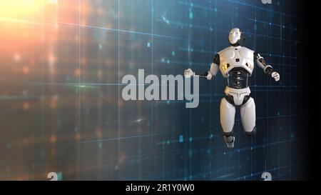 Futuristic world robots are running. Presentation of technology with ...