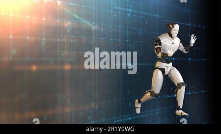 Futuristic world robots are running. Presentation of technology with ...