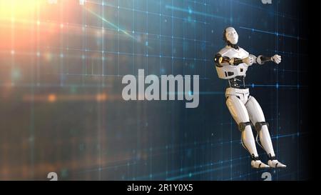 Futuristic world robots are running. Presentation of technology with ...
