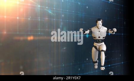Futuristic world robots are running. Presentation of technology with ...