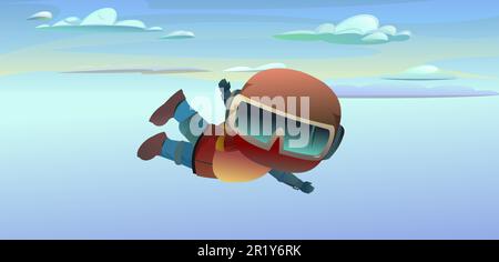 Skydiver flying down sky. Free float. Cartoon style character. Isolated ...