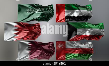 Flags of Gulf Cooperation Council Waving in the wind, GCC National ...