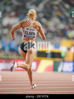 Hanne CLAES running the 400m hurdles at the 2019 World Athletics ...