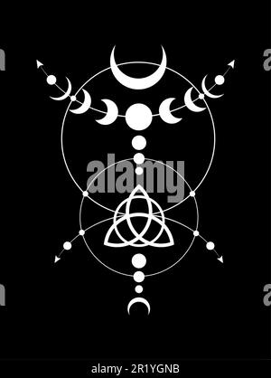 Mystical Moon Phases and Wicca pentacle. Sacred geometry. Logo ...