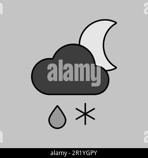 Rain cloud with snow moon grayscale icon. Meteorology sign. Graph ...