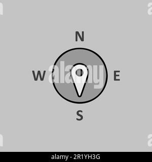 Compass wind rose vector grayscale icon. Direction east. Meteorology ...