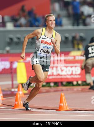 Martin Grau participating in the 3000 meter steeplechase at the Doha ...