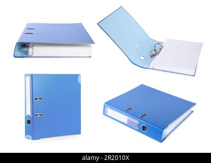 Set with blue office folders on white background. Banner design Stock ...