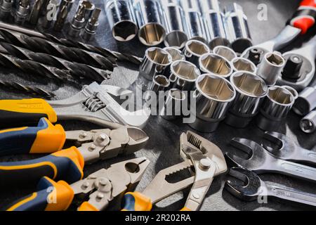 Composition with a variety of metal tools Stock Photo - Alamy