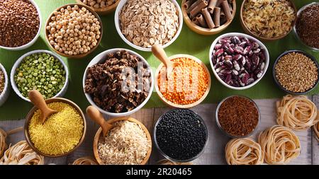 Composition with different kinds of dry food products Stock Photo - Alamy