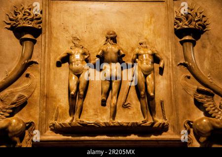 bas-relief sculpture of the three graces, Roman amphitheatre, Sabratha ...