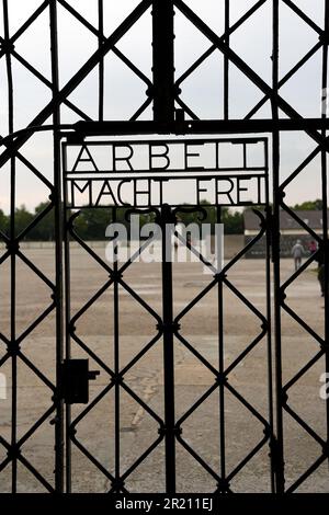 DACHAU, GERMANY Work sets you free sign on gates at Dachau ...