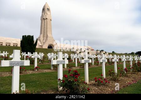 Photograph of the Douaumont Ossuary, a memorial containing the skeletal ...