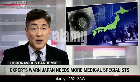 Screengrab from a NHK. Japan's main broadcaster, reporting on the COVID ...