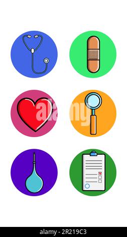 Set of six round icons for topical with medical medical pharmacological ...