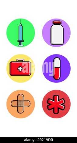 Set of six round icons for topical with medical medical pharmacological ...